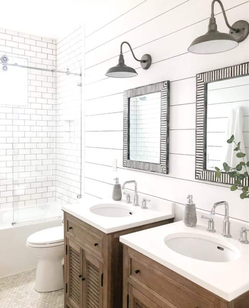 Charming Rustic Bathroom With Wood Vanities - Soul & Lane