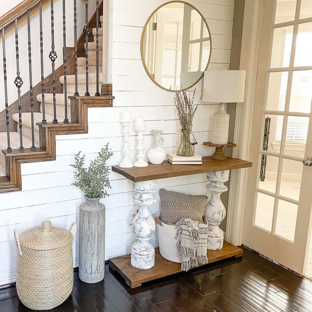 Dark Wood Entryway With Two-toned Console Table - Soul & Lane