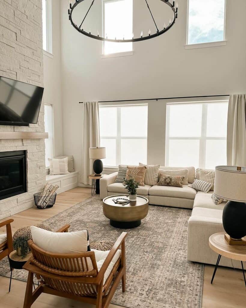 25 Warm Living Room Ideas With Sectionals and Fireplace