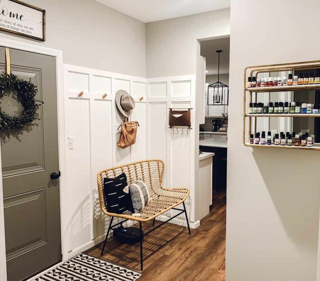 Rattan Bench and White Wainscoting - Soul & Lane