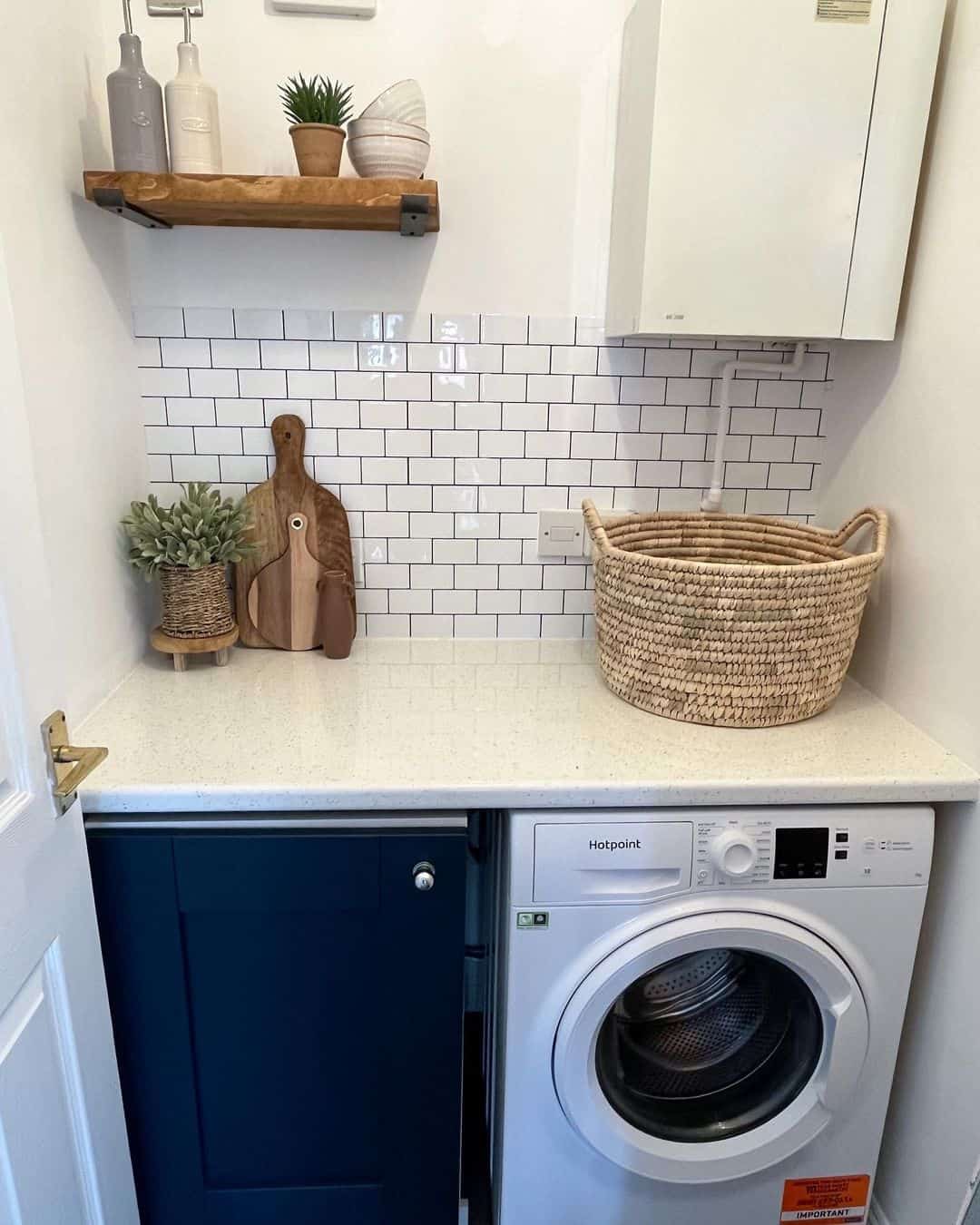 Small Utility Room With White Subway Tile Backsplash - Soul & Lane