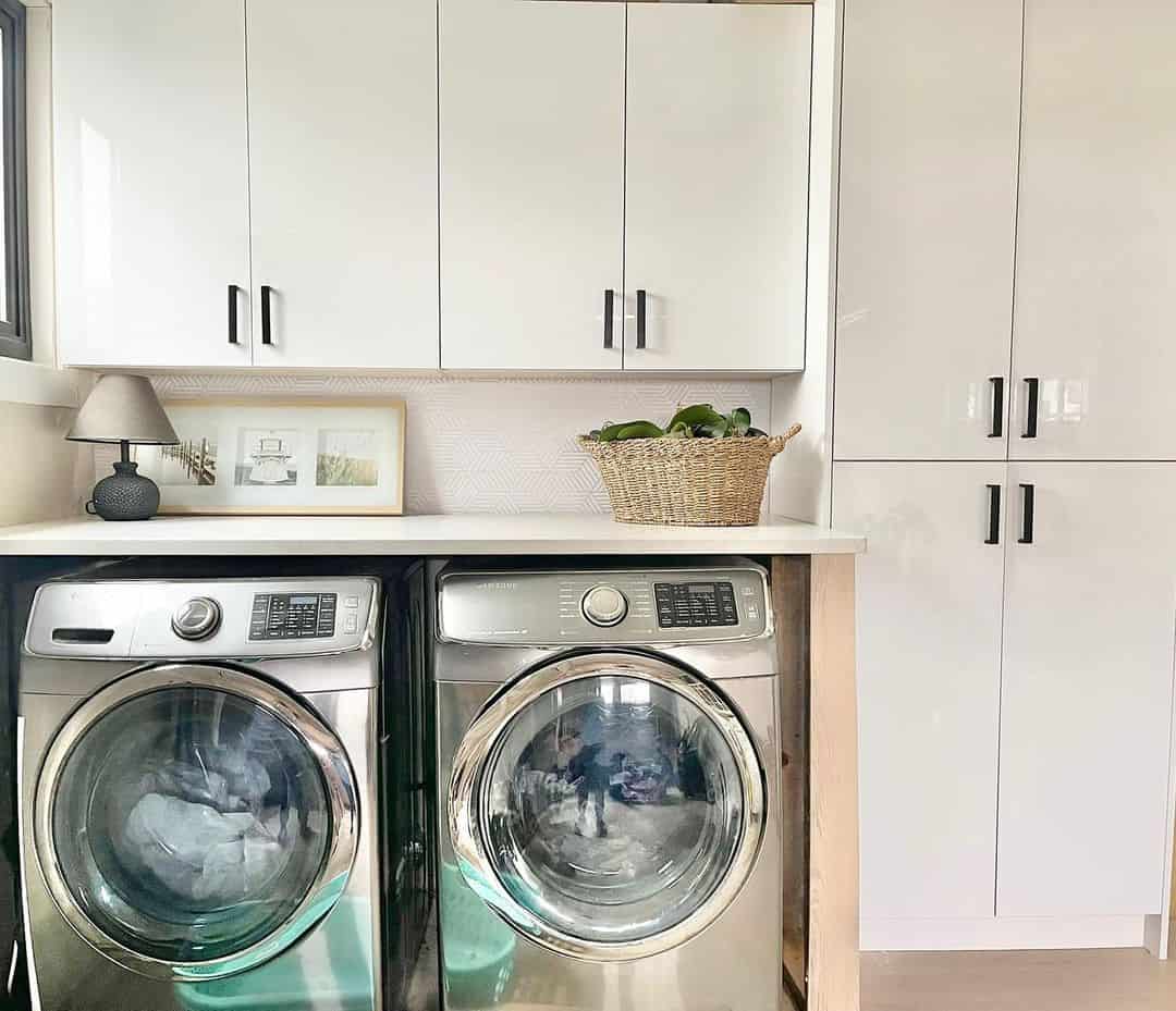 White Flat Front Laundry Room Cabinets - Soul & Lane