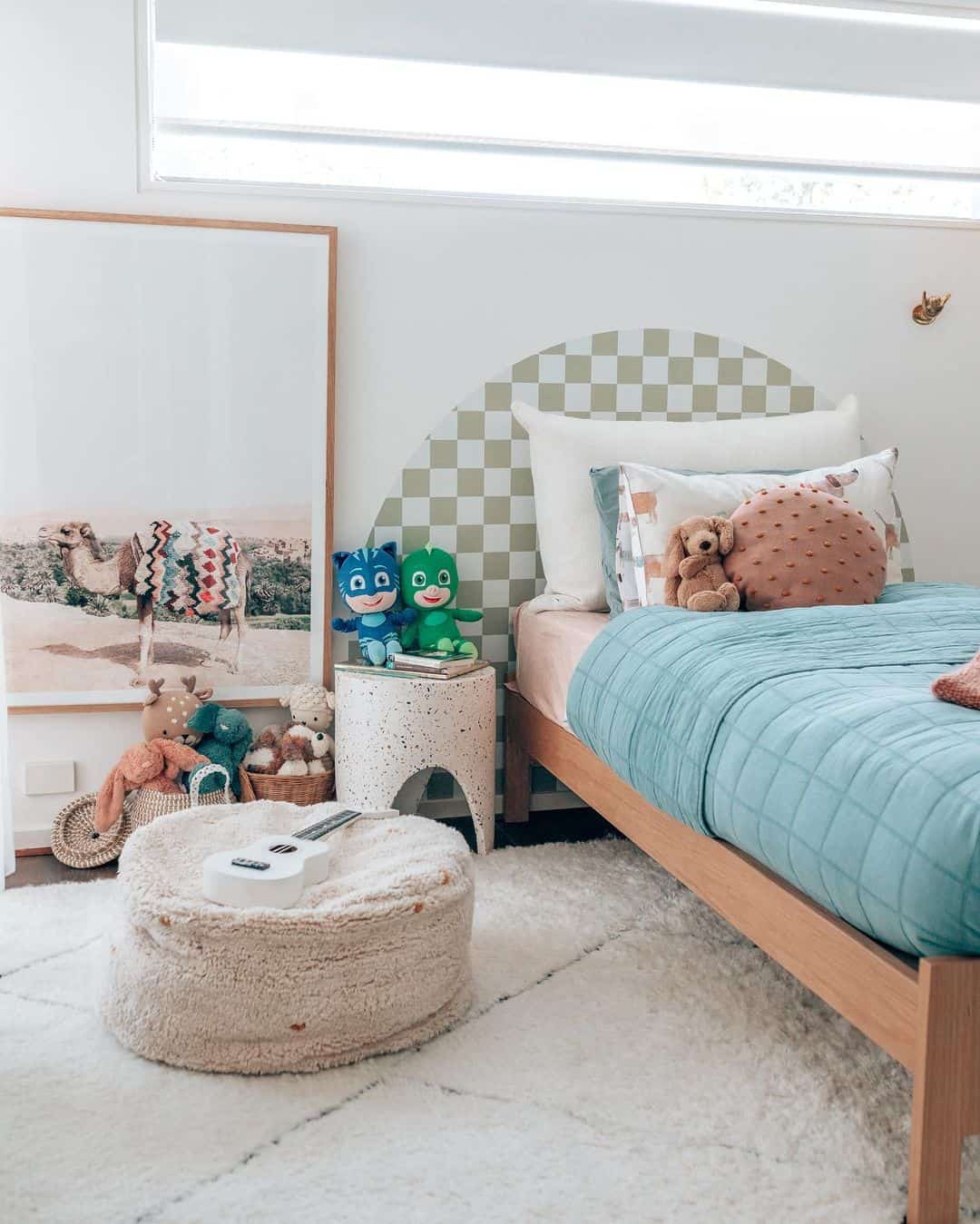 Cozy Bedroom With Wooden Bed Frame and Sky-blue Covers - Soul & Lane