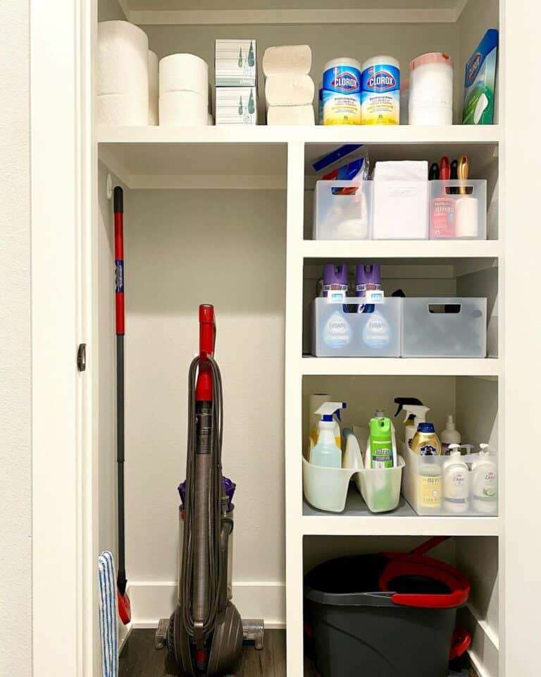 Helpful Shelving To Organize a Cleaning Closet - Soul & Lane