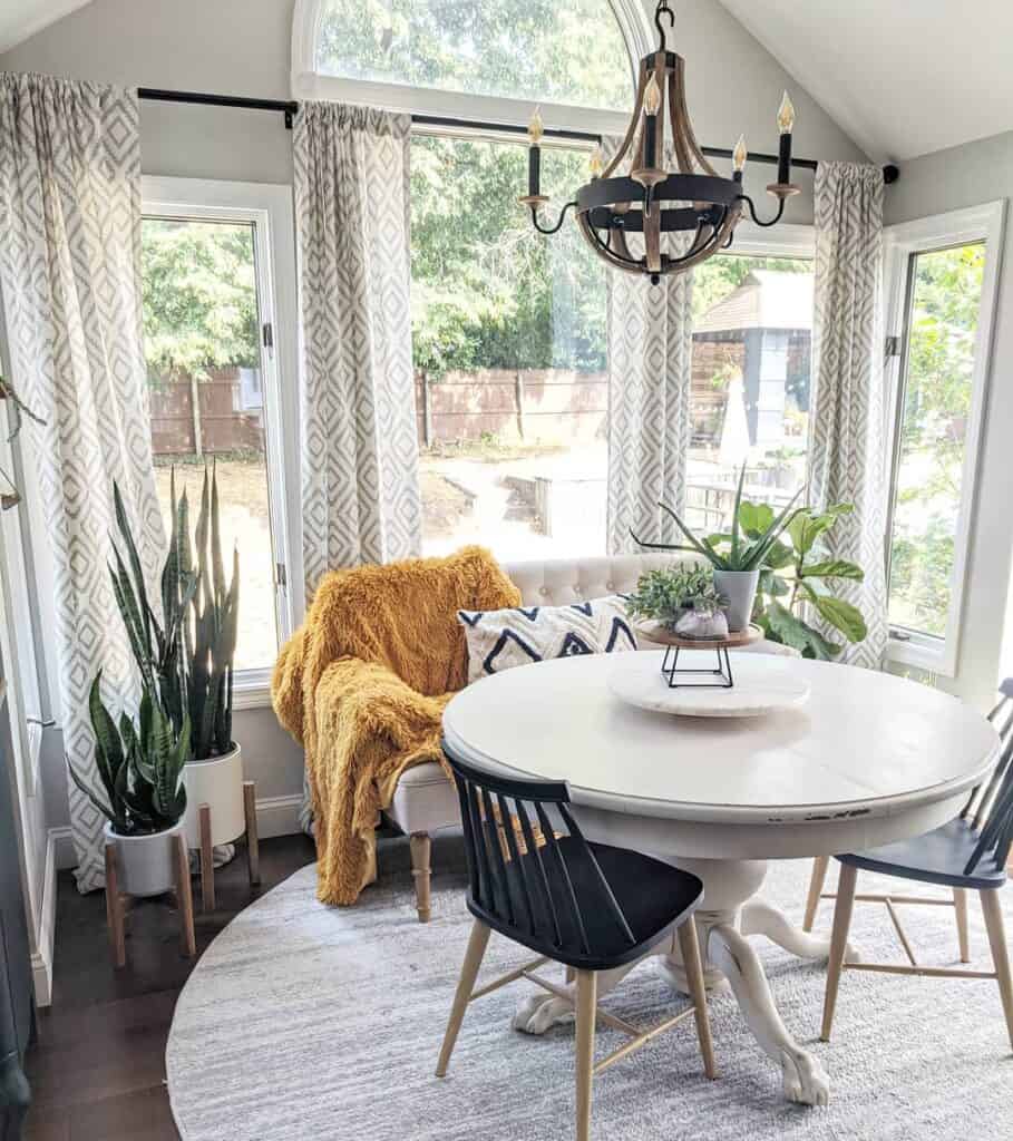 Modern Farmhouse Dining Room With Patterned Curtains Soul Lane