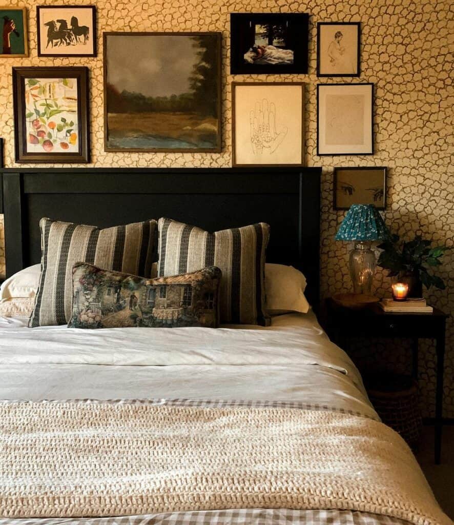 Moody Bedroom With Patterned Wallpaper - Soul & Lane