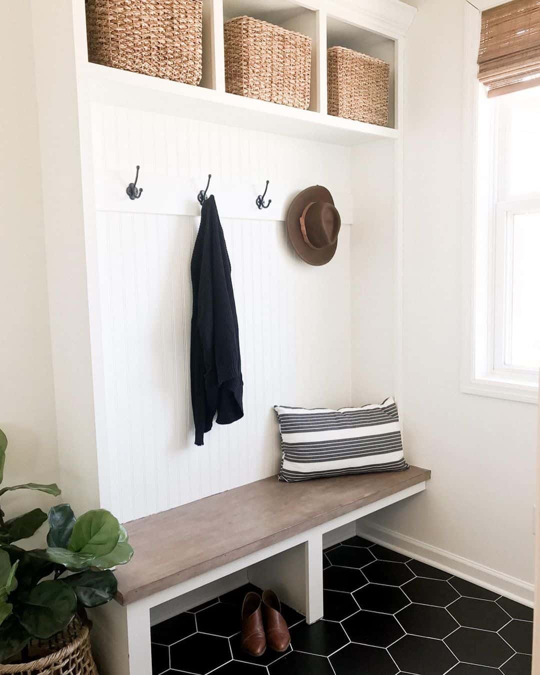 Farmhouse Mudroom With Black Hexagon Tiles - Soul & Lane