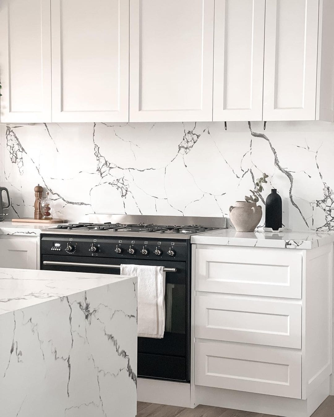 Seamless Kitchen With Marble Slab Island - Soul & Lane