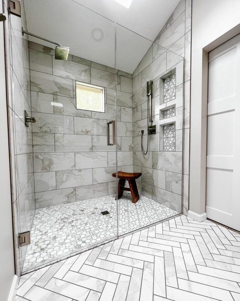 Transitional Tile Designs in an Open Bathroom - Soul & Lane