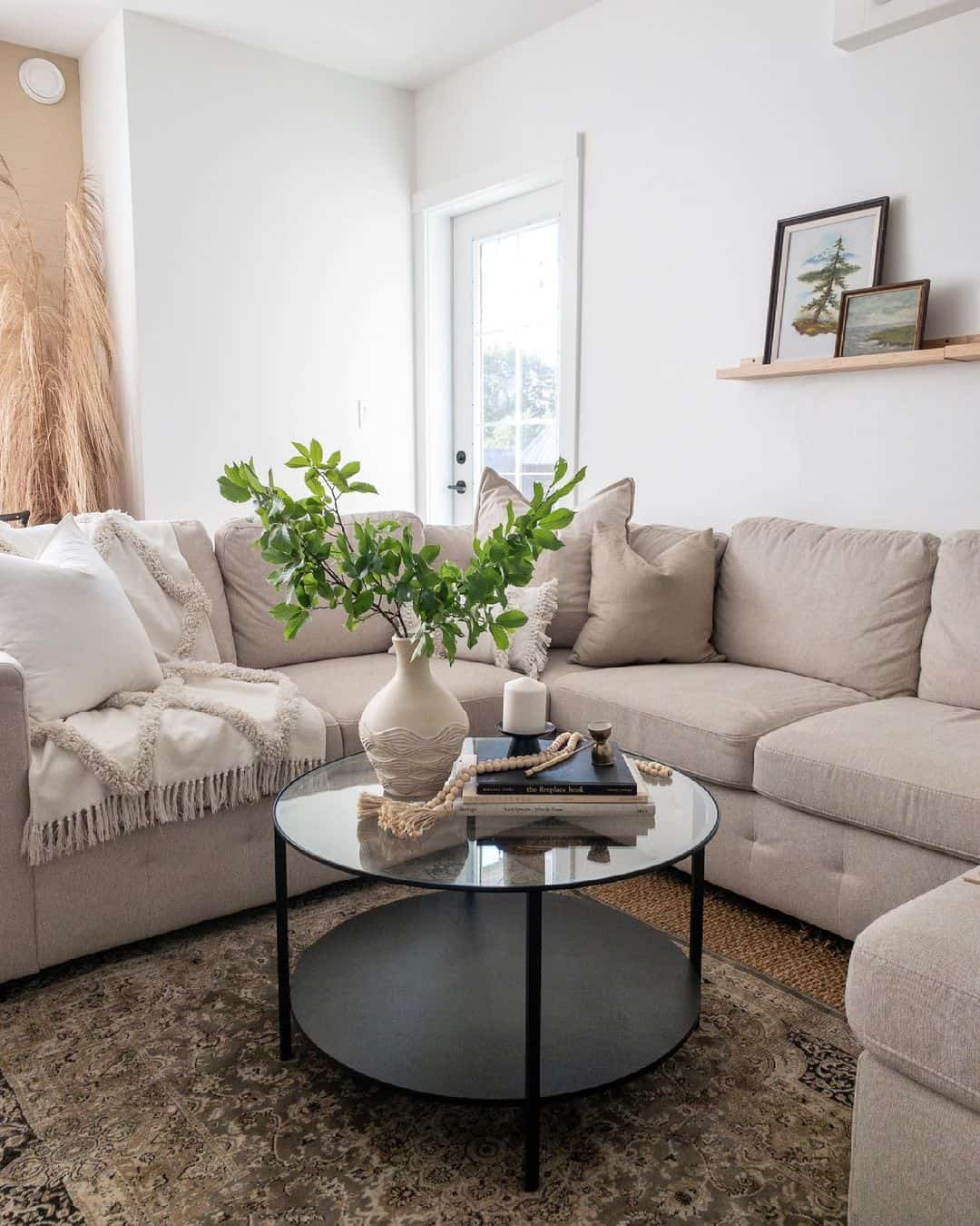 Large Sectional With Round Glass Coffee Table - Soul & Lane