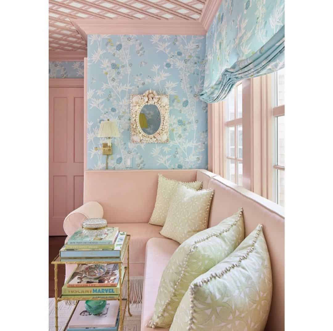 Pink Lattice Ceiling and Matching Crown Molding - Soul & Lane