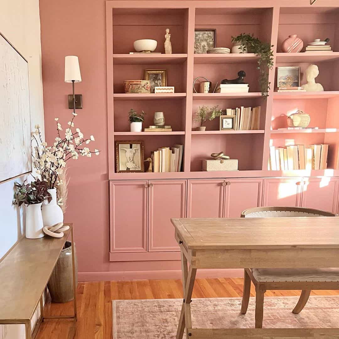 Vibrant Pink Office Wall Paired With Neutral Furniture - Soul & Lane