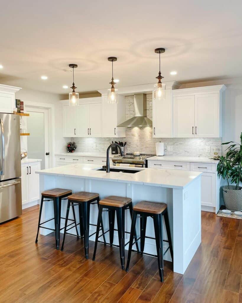 White Kitchen With Farmhouse Stools - Soul & Lane
