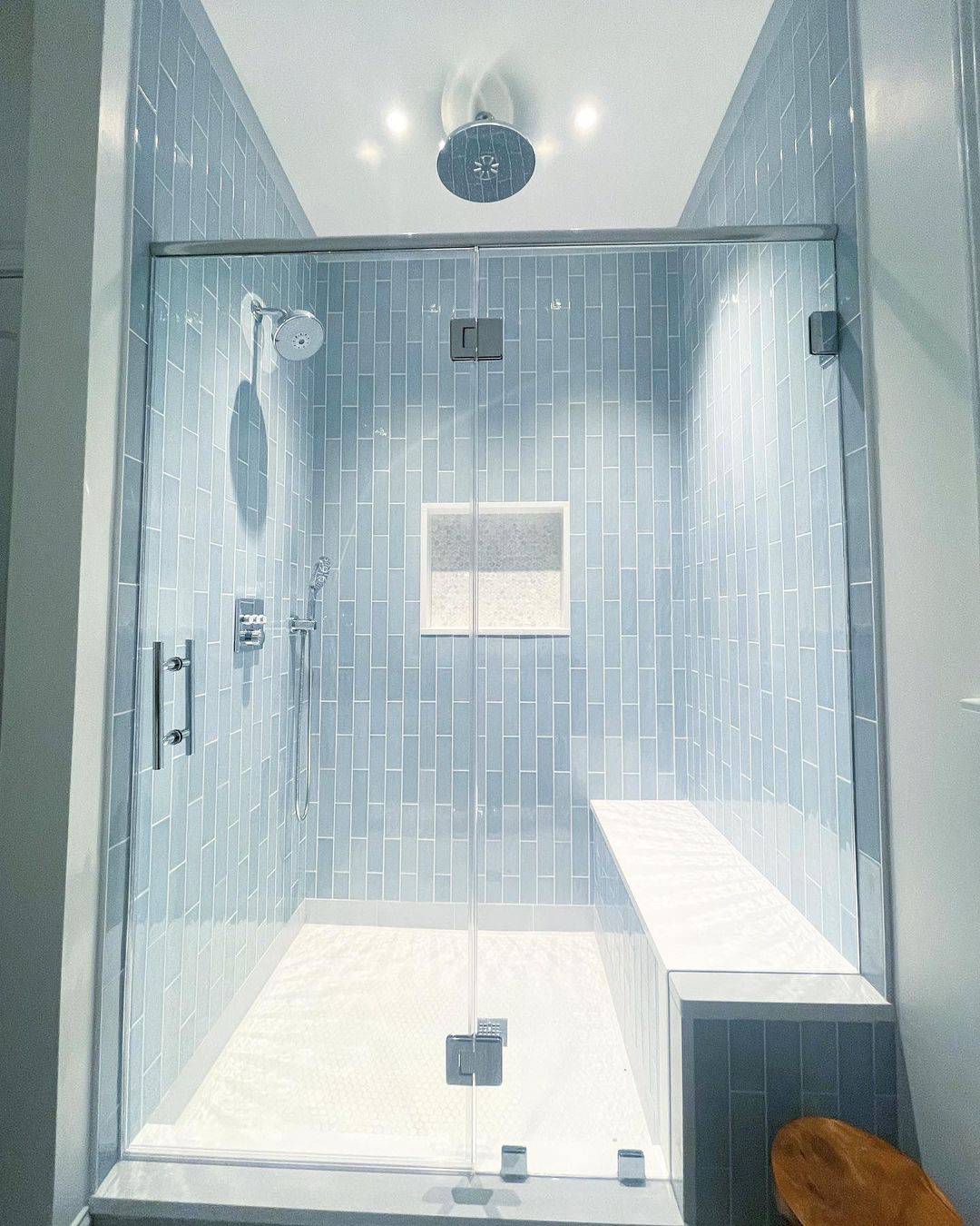 Offset Vertical Blue Tile for Walk-in Shower - Soul & Lane Offset Vertical Blue Tile for Walk-in Shower - Soul & Lane
