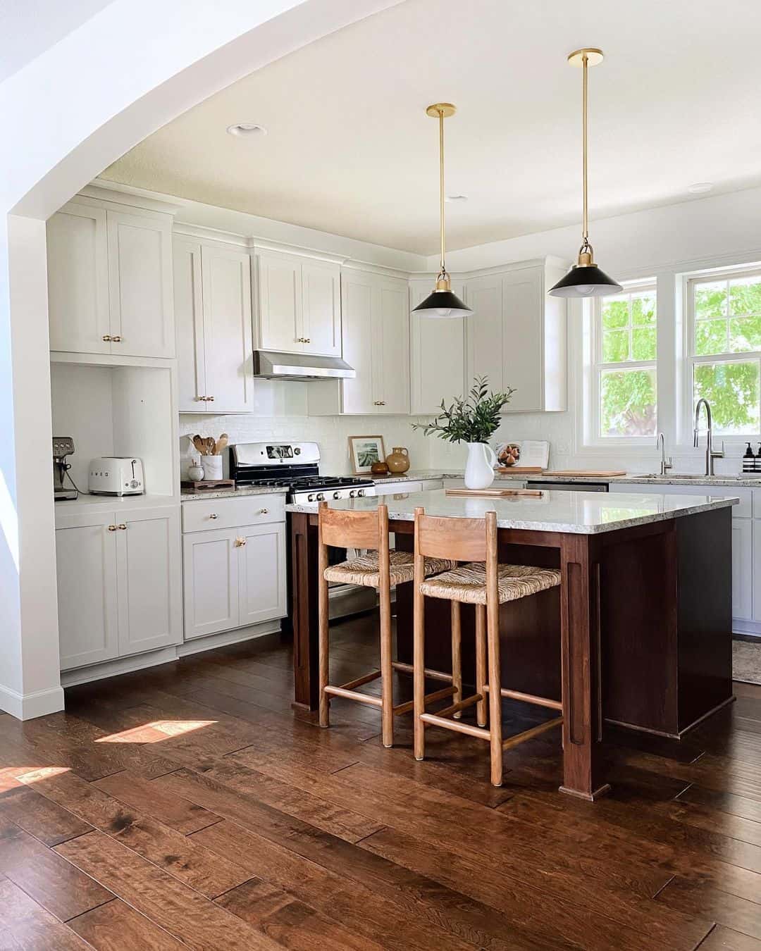 Dark Stained Island in White Kitchen - Soul & Lane