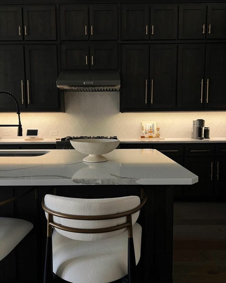 Metallic Hardware Complements Black Cabinets - Soul & Lane